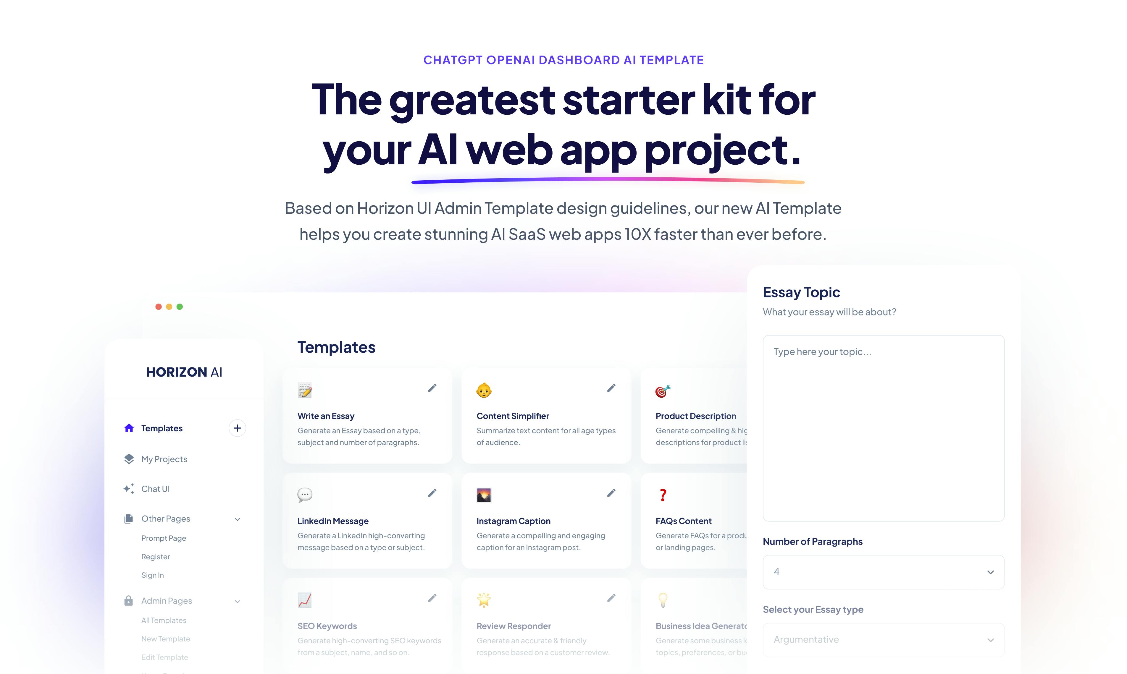 Horizon AI Template - The world's first ChatGPT AI React admin template