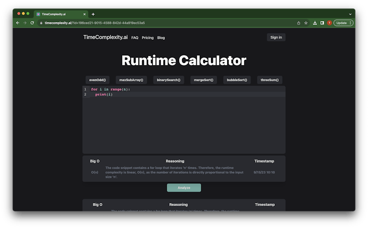 Timecomplexityai Use Ai To Analyze Your Codes Runtime Complexity 