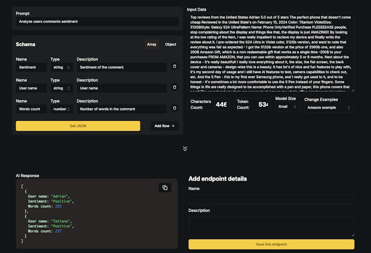 jsonAI.cloud - Save JSON schema as endpoint, send any data and get ...