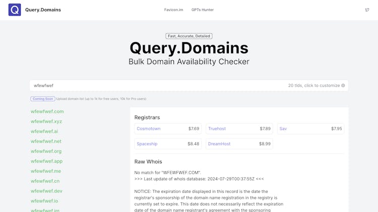 Query.Domains - Blazing fast bulk domain availability checker