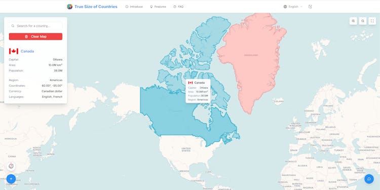 True Size of Countries - Drag, Compare, Discover the True Size of Countries