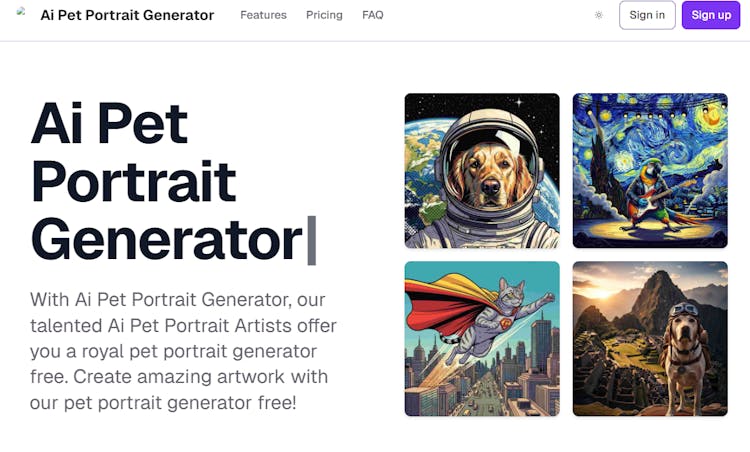 ai pet portrait generator - Turn Your Pet into a Masterpiece, Instantly!